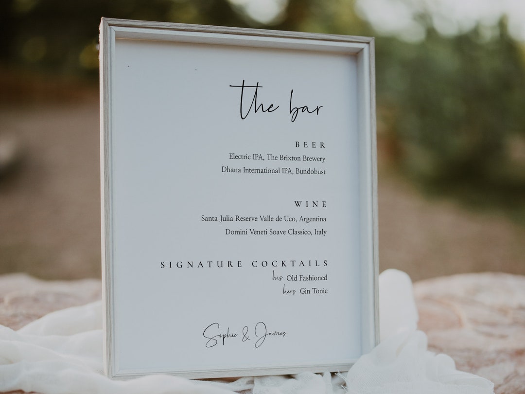 Elegant Bar Sign Printable Template, Modern Wedding Bar Sign, Wedding ...