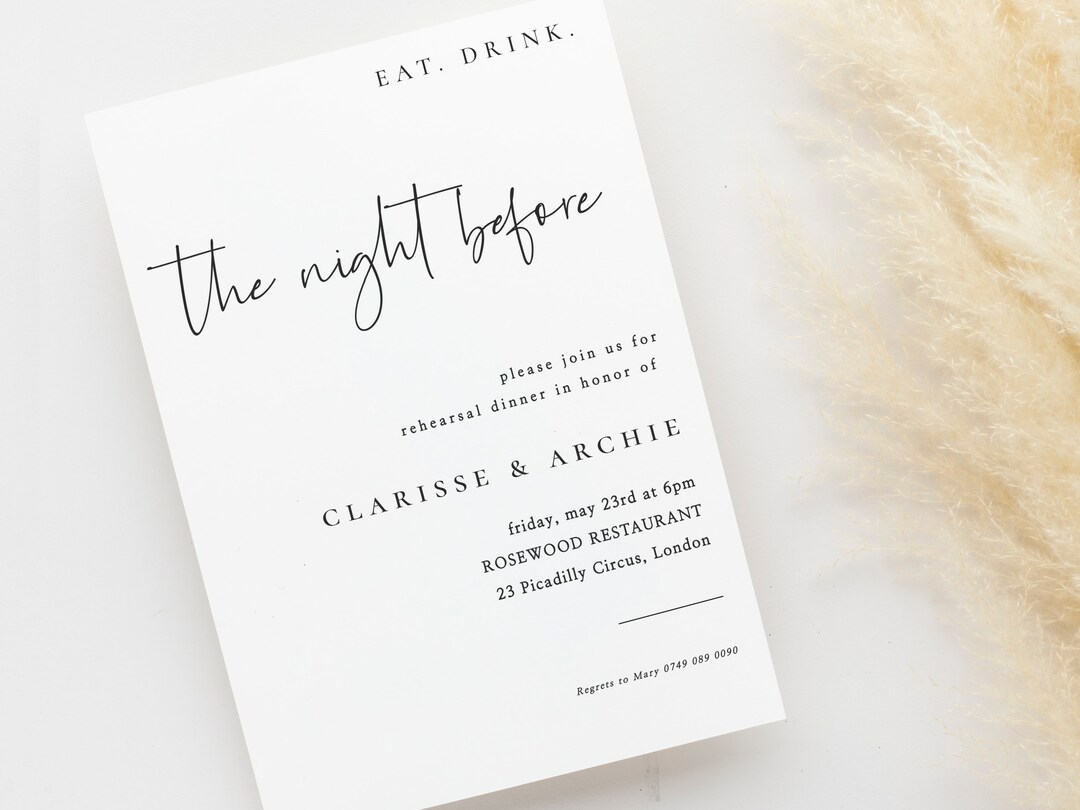 Minimalist the Night Before Invitation Template, Minimal Rehearsal ...