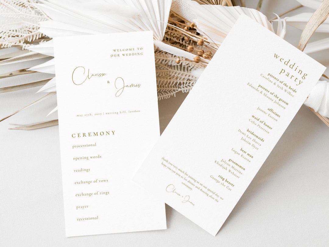 Minimalist Gold Wedding Program Template Download, Gold Wedding ...