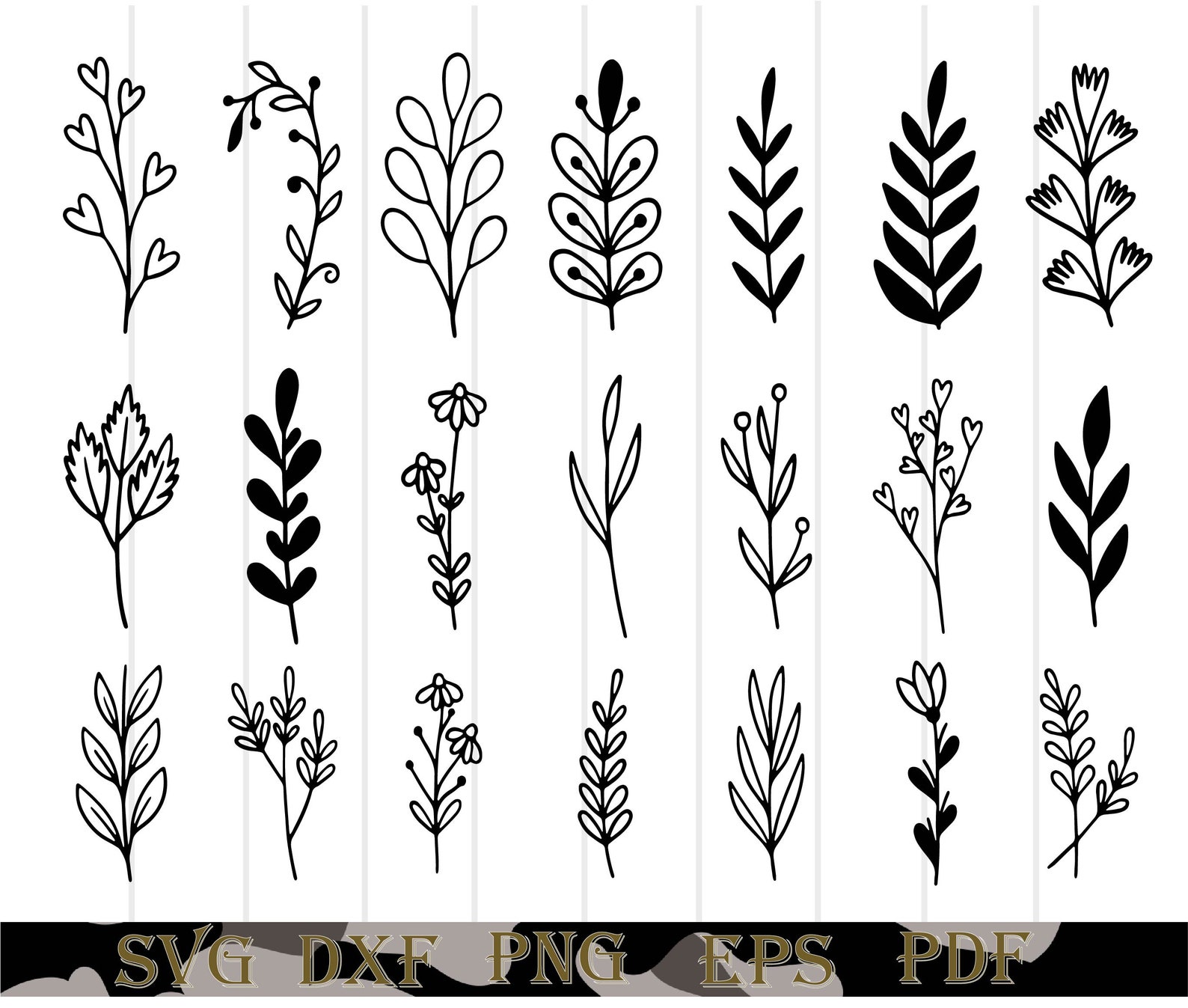 Fleurs SVG Tiges dessinées à la main et branches PNG Fleurs | Etsy France