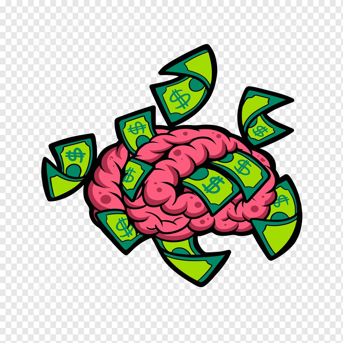Money Stack Brain SVG Design Cash on Mind Rich Hustler 100 - Etsy