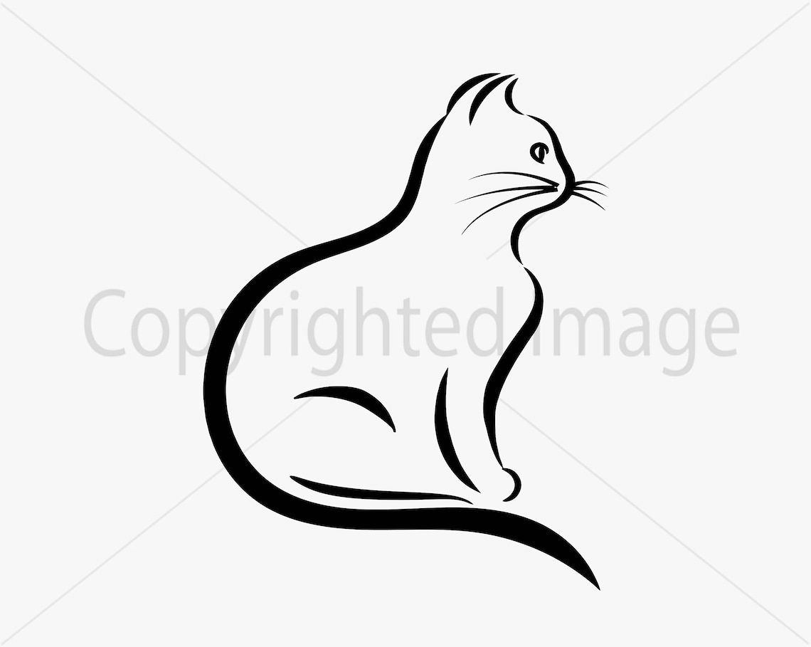 Sitting Cat Outline SVG Vector Digital Download Hand Drawn | Etsy