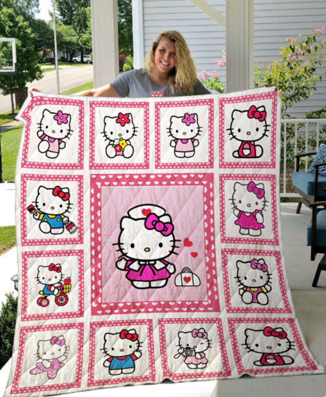 Hello Kitty Fictional Character Quilt Blanket Hello Kitty | Etsy