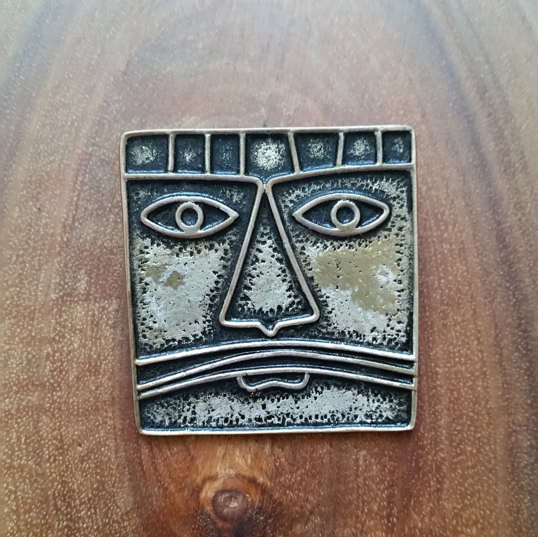 Square Man Face With Moustache Metal Cubist Style Brooch - Etsy