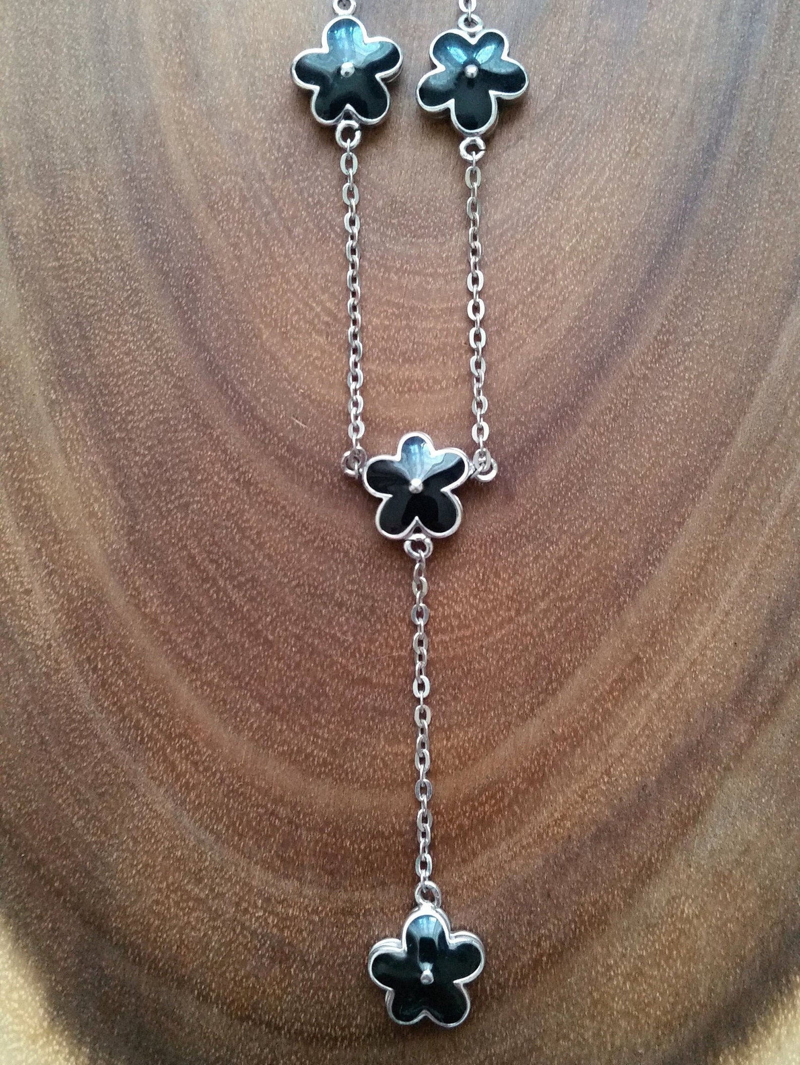 United Colors of Benetton Sterling Silver Black and White Flower Enamel ...