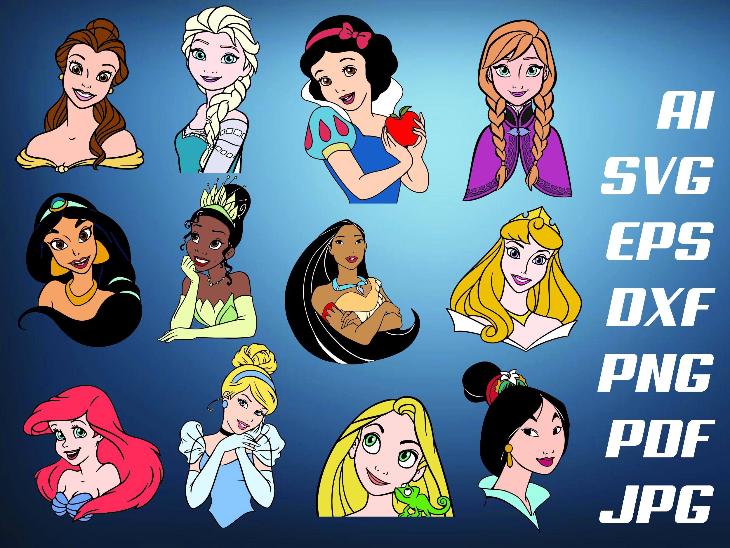 Princesses Face Svg Cricut Clipart Bundle Instant Download Etsy