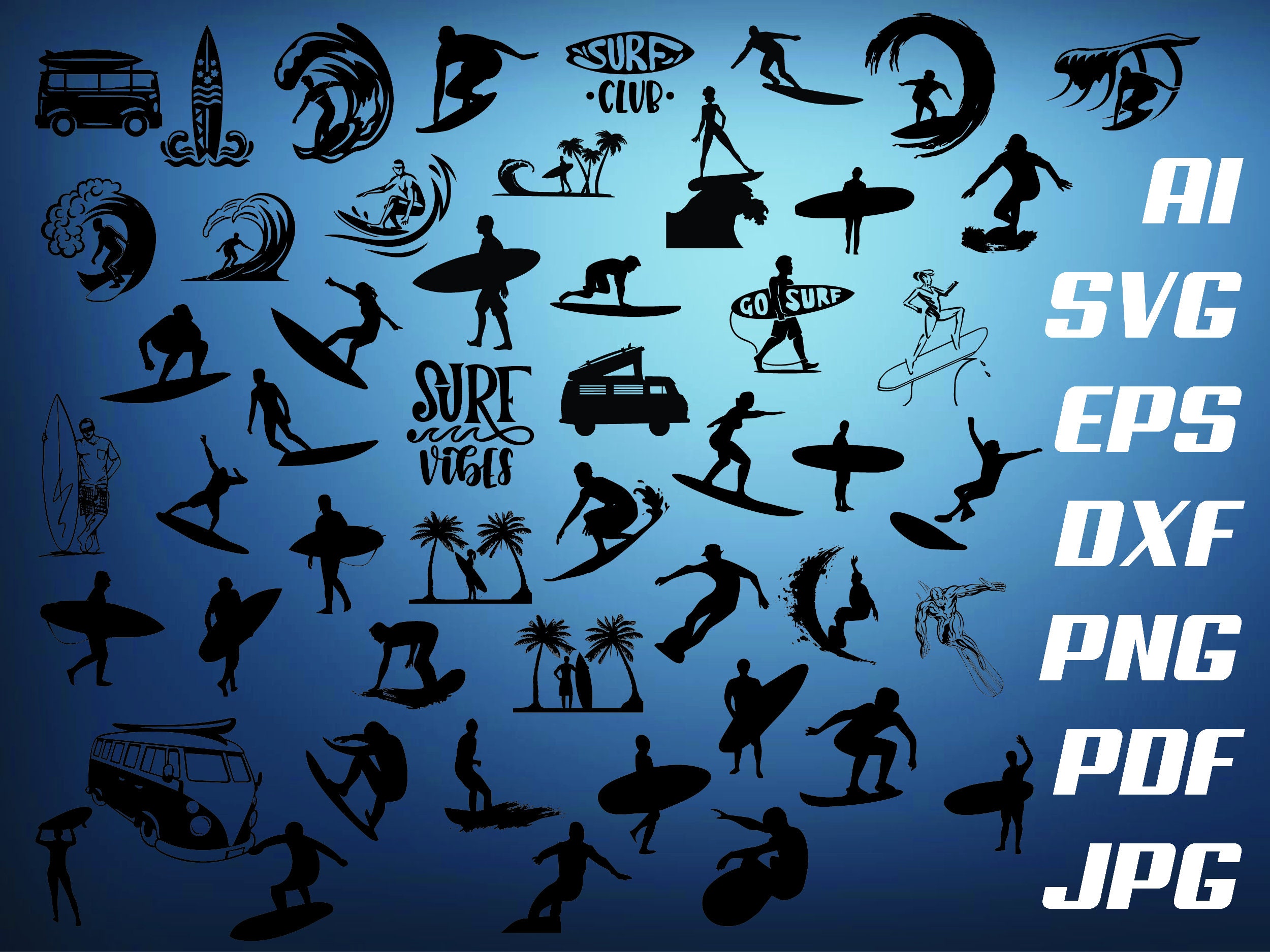 50 Surfing Svg Silhouette Surfer Big Wave Surf Vacation - Etsy