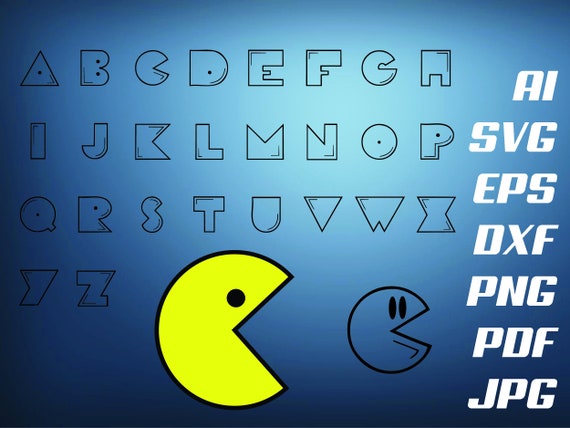 Pac-man font svg silhouette pac-man logo bonus alphabet bundle - Etsy ...