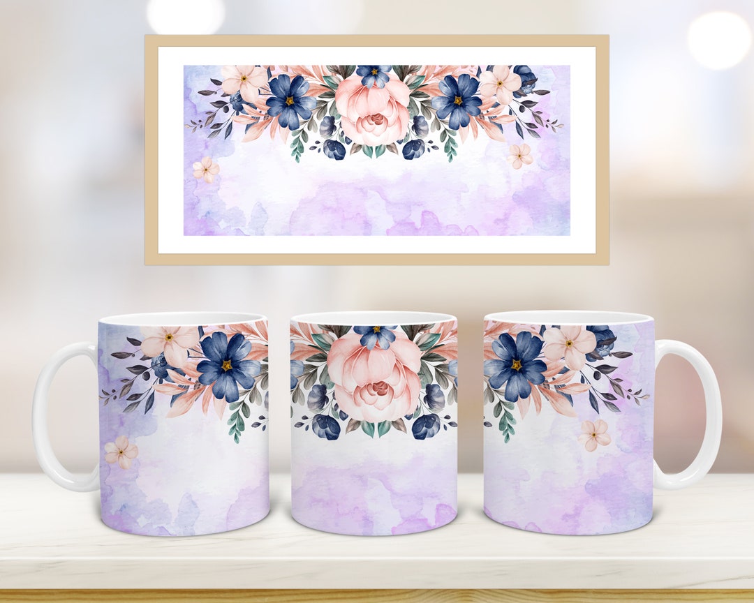 Watercolor Purple Floral Mug Sublimation Template - Mug Sublimation ...