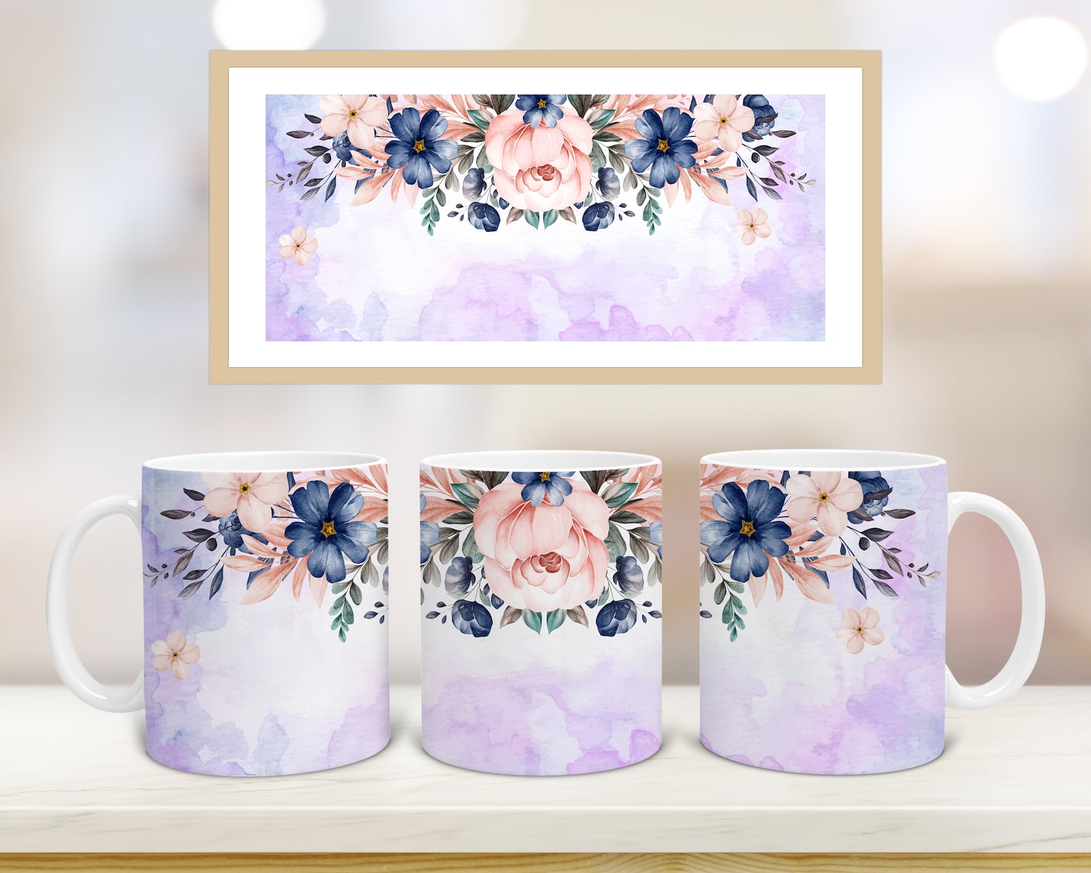 Watercolor Purple Floral Mug Sublimation Template Mug - Etsy