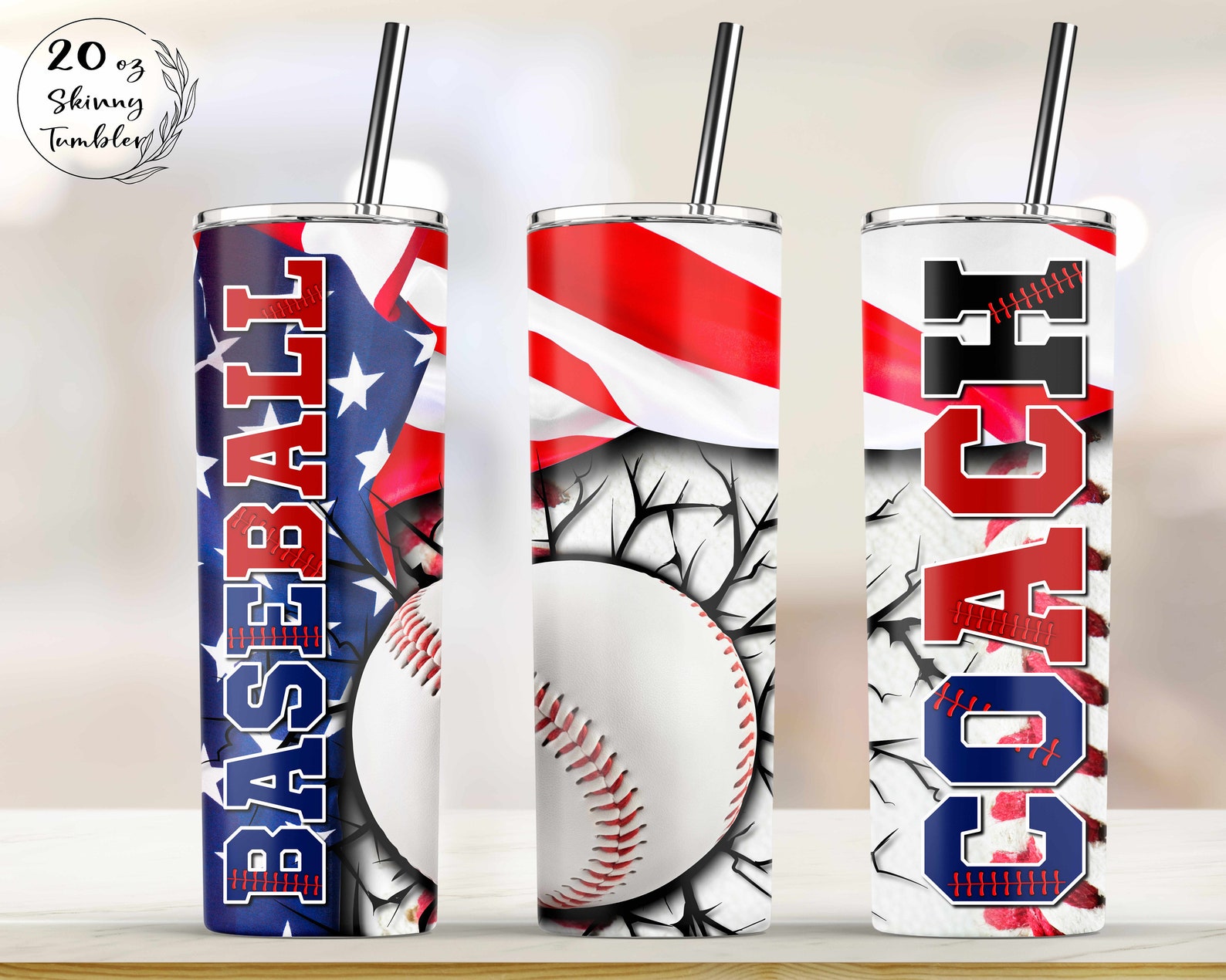 Baseball Coach American Flag 20oz Skinny Tumbler Sublimation - Etsy