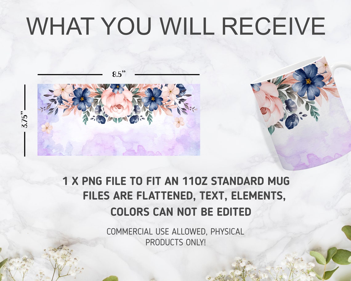 Watercolor Purple Floral Mug Sublimation Template Mug - Etsy