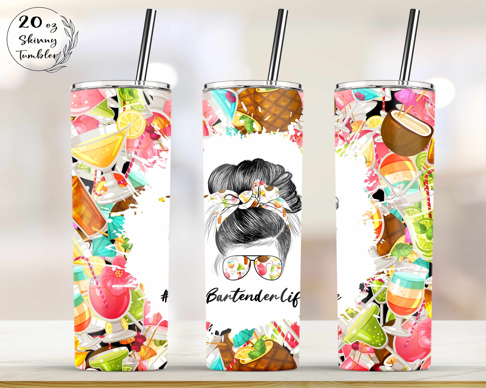Bartender Life Sublimation 20oz Skinny Tumbler Wrap Designs - Etsy