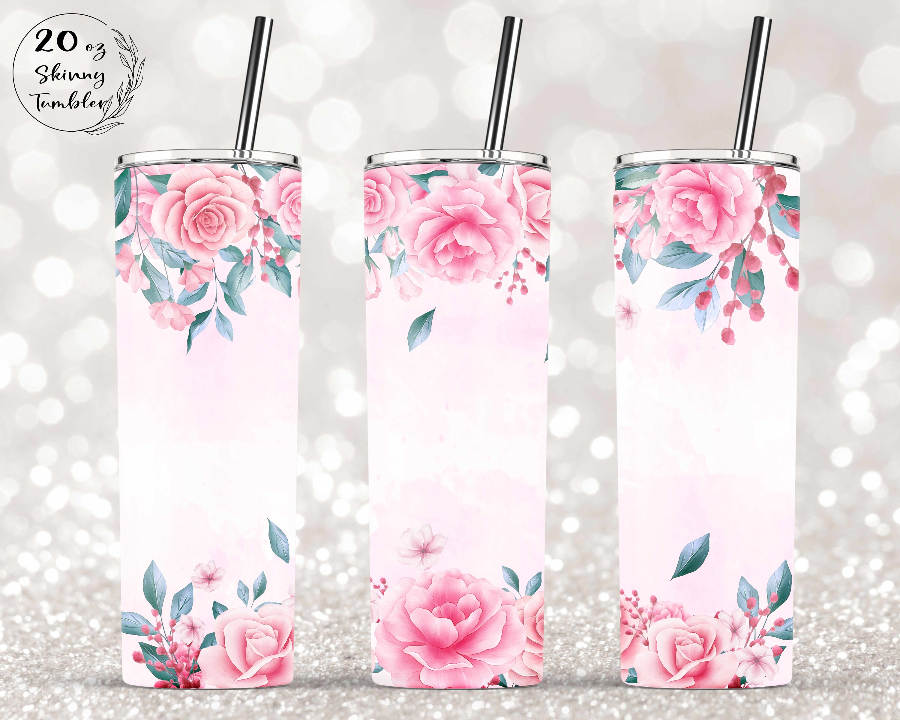 Rose Pink Floral Tumbler Bridesmaid Tumbler 20oz Skinny - Etsy