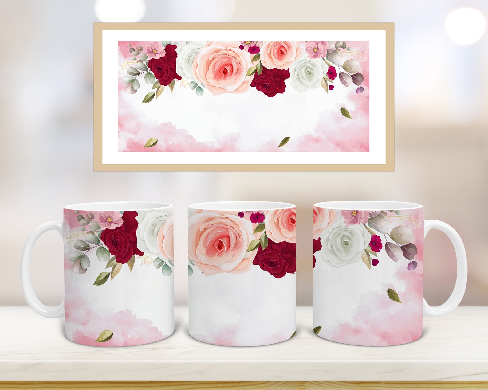 Pink Rose Flower Mug Sublimation Template Mug Sublimation - Etsy
