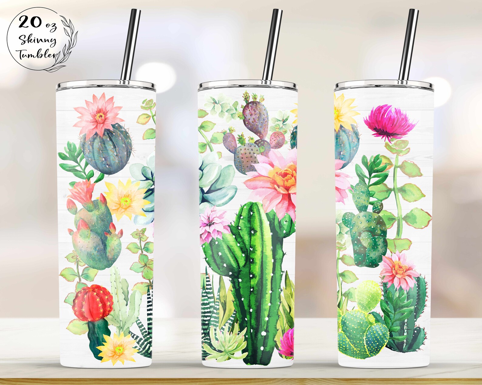 Cactus Flower Tumbler, 20oz Skinny Tumbler Sublimation Wrap Designs ...