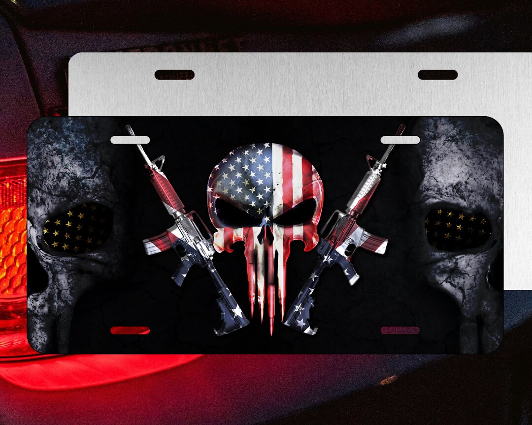 Skull With Rifles, Guns License Plate Sublimation Design Template ...