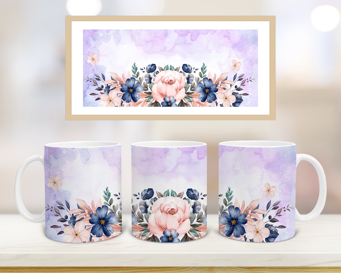 Watercolor Purple Floral Mug Sublimation Template Mug - Etsy