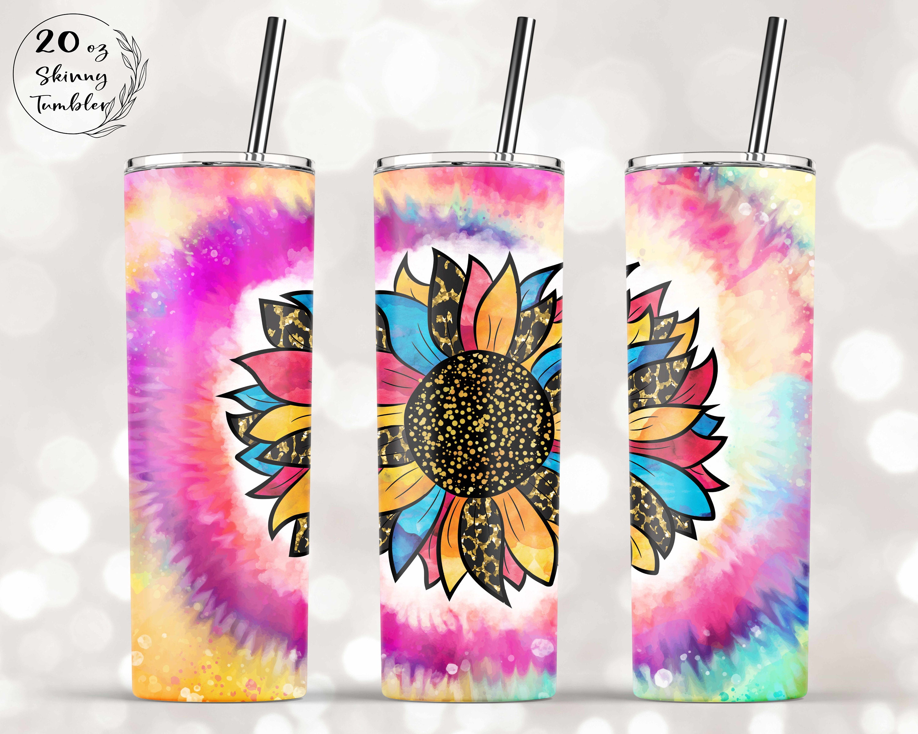 Tie Dye Sunflower Leopard Tumbler Sublimation Designs 20oz Etsy