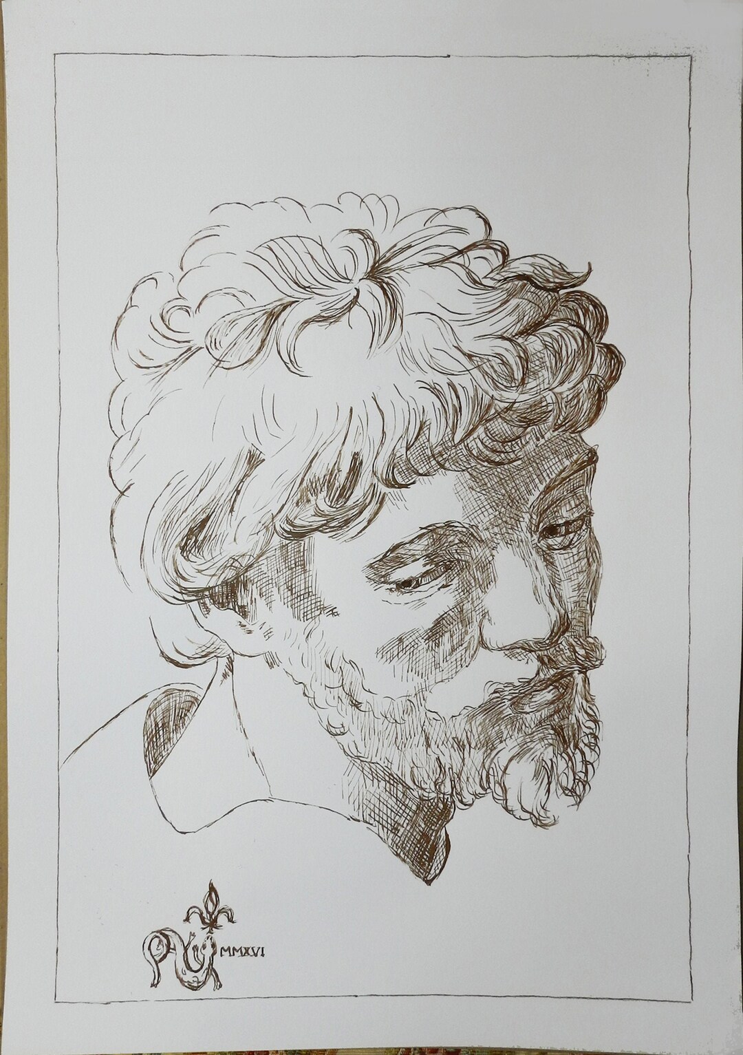 Head of the Apostle, Portrait Made in Pen After a Drawing by Raphael ...