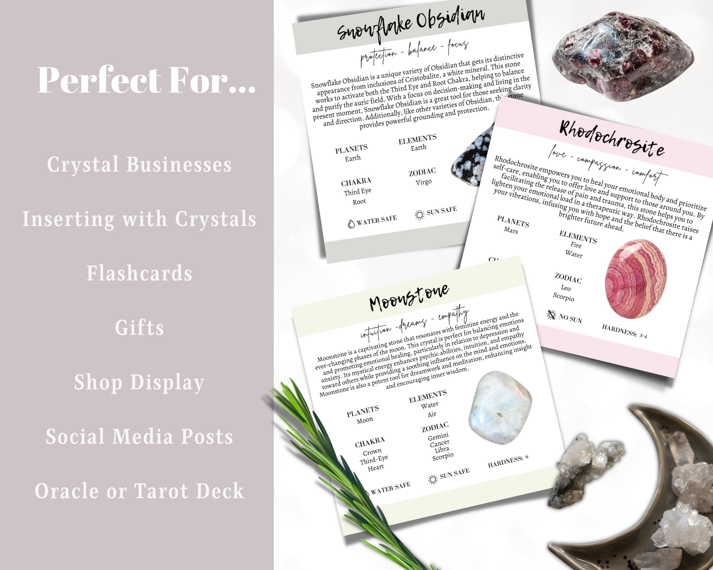 150 Editable Crystal Meaning Cards, Printable Gemstone Business Shop ...