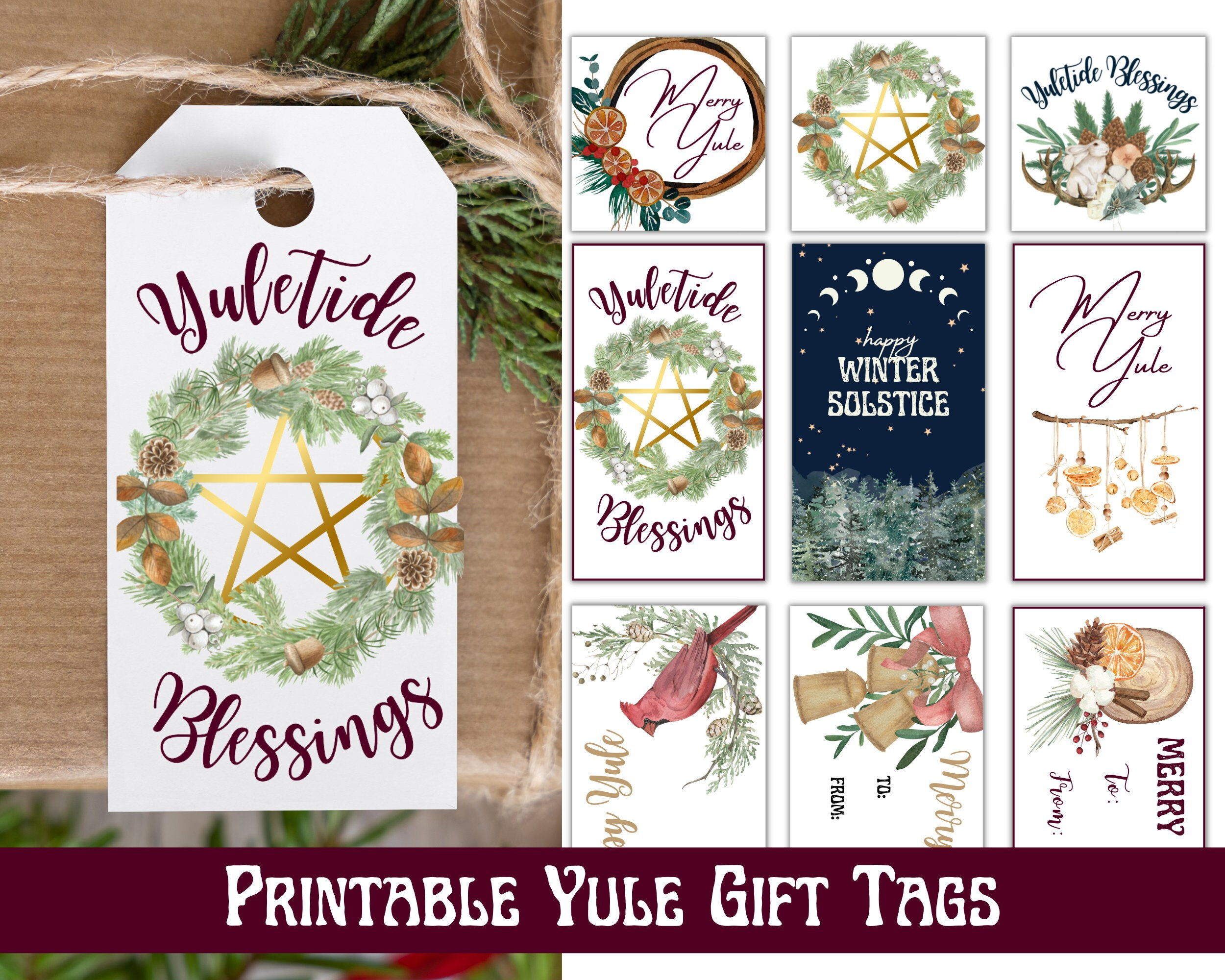 Yule Gift Tags Printable - Pagan Wiccan Christmas Tags - Yuletide Winter Solstice - INSTANT ...