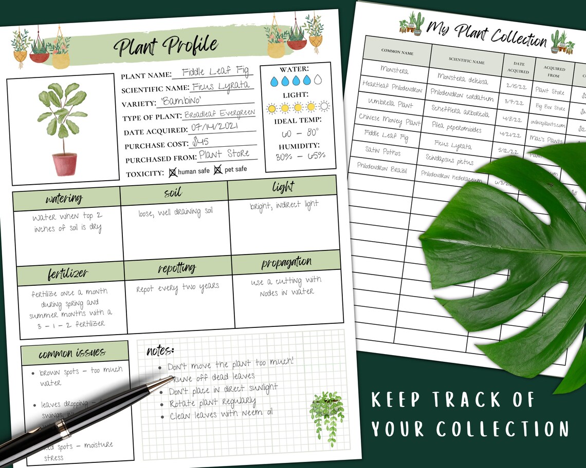 Houseplant Journal Printable - Plant Care Planner Tracker - Etsy