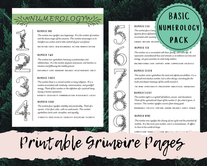 Numerology Basics Printable Grimoire Pages, Numbers for Wiccan Book of ...