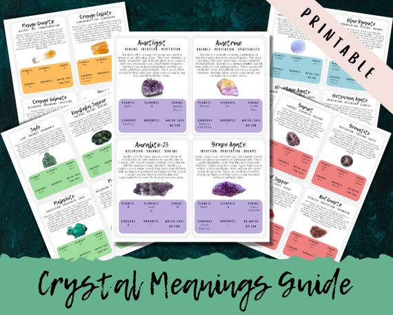 Crystal Meanings Printable Guide Crystal Cheat Sheet for - Etsy