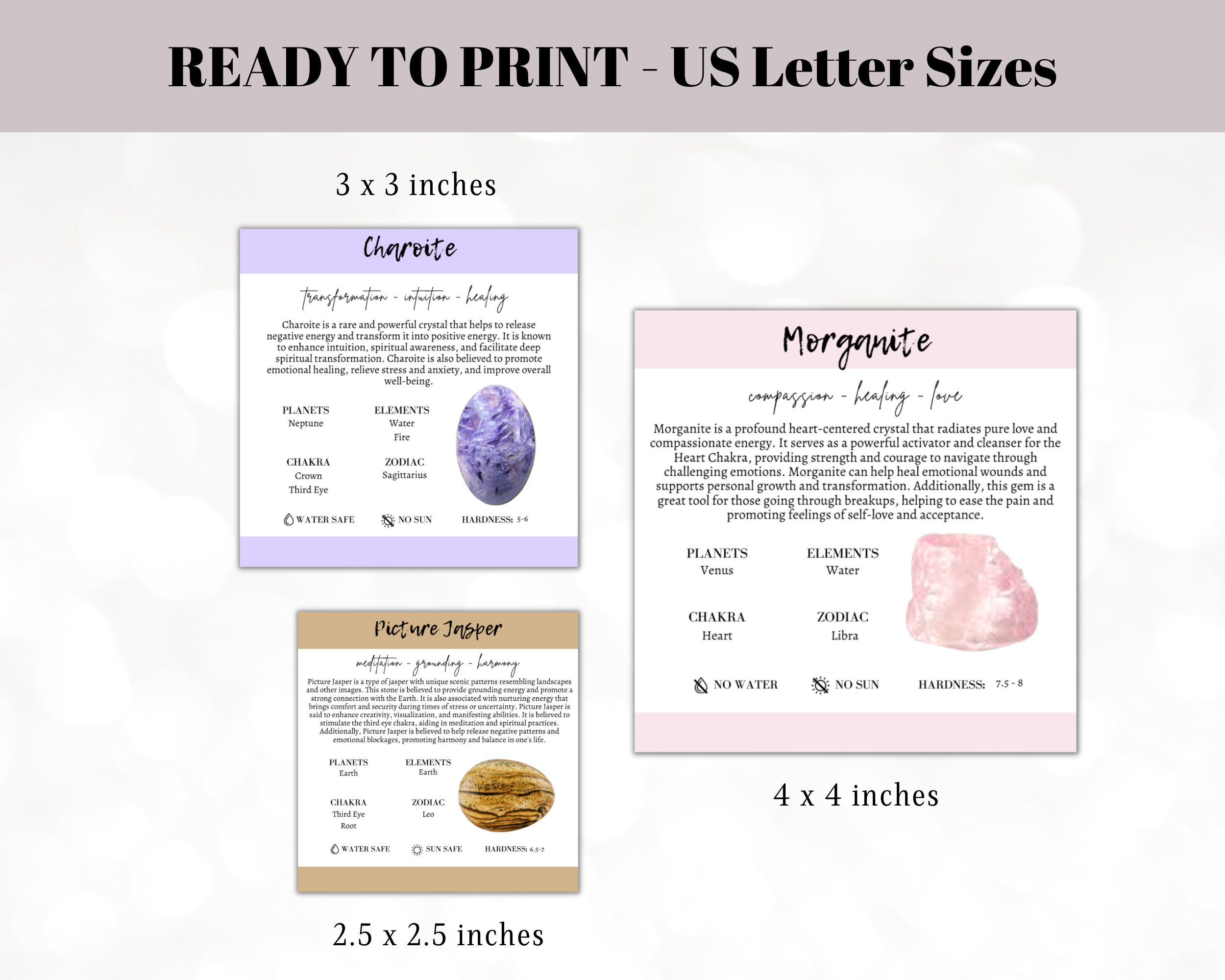 150 Editable Crystal Meaning Cards, Printable Gemstone Business Shop ...