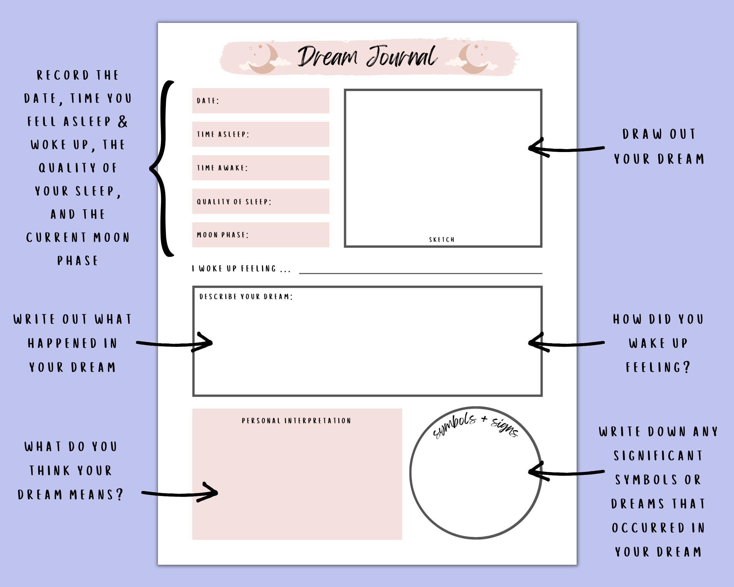 Dream Journal Printable Tracker PDF - Etsy