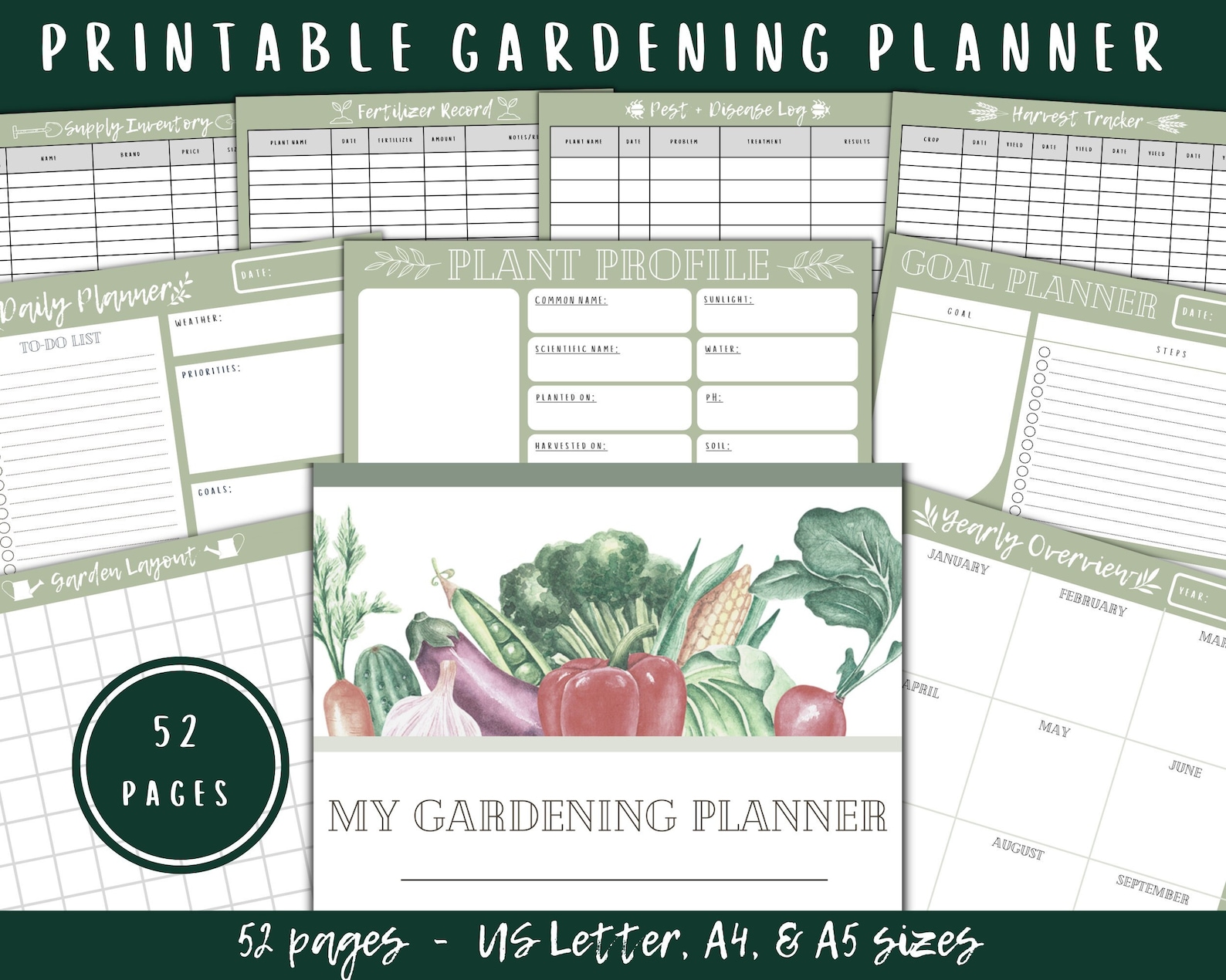 Garden Planner Printable, Vegetable Plant Tracker, Gardening Calendar ...