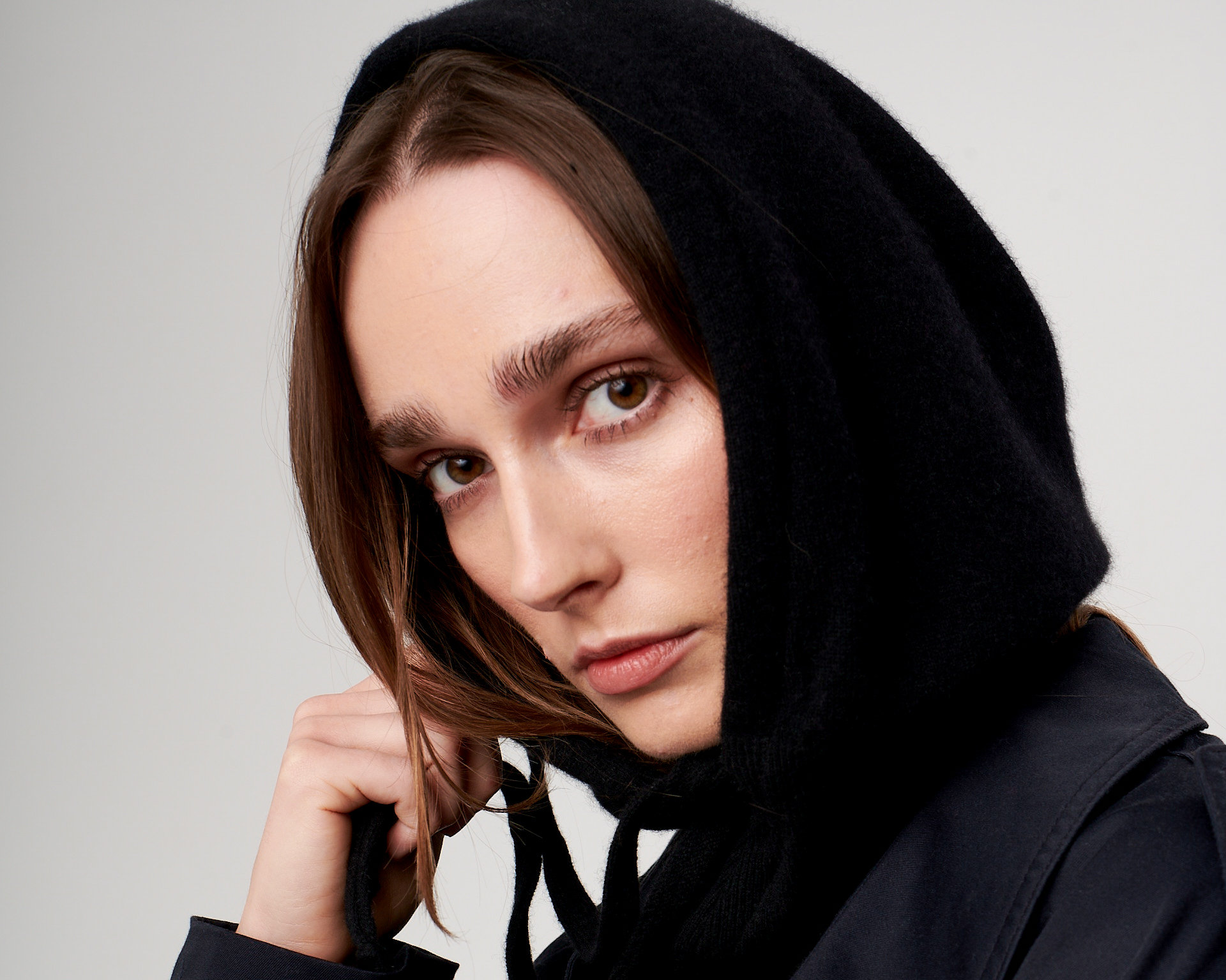 Pure Cashmere Balaclava Hood in BLACK Color With String Regulation ...