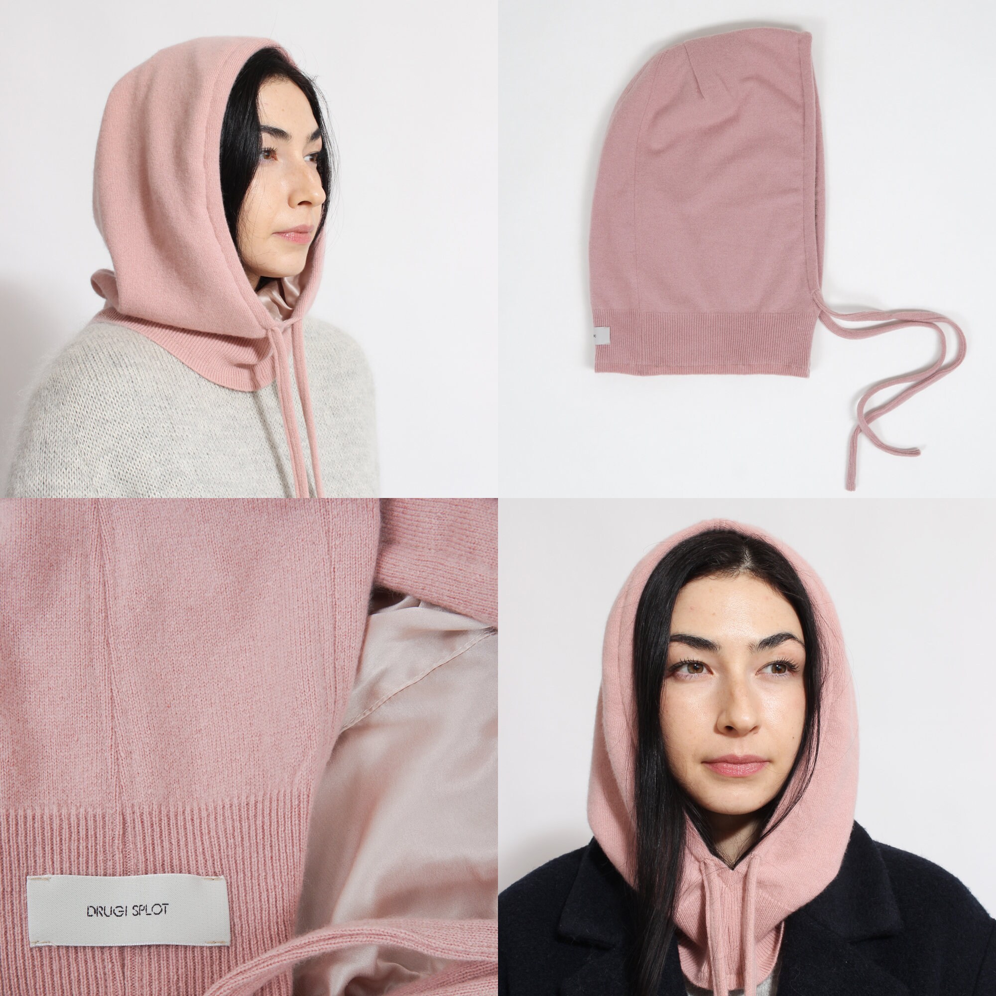 Pure CASHMERE & SILK Hood in Baby Pink Color With Strings Regulation ...