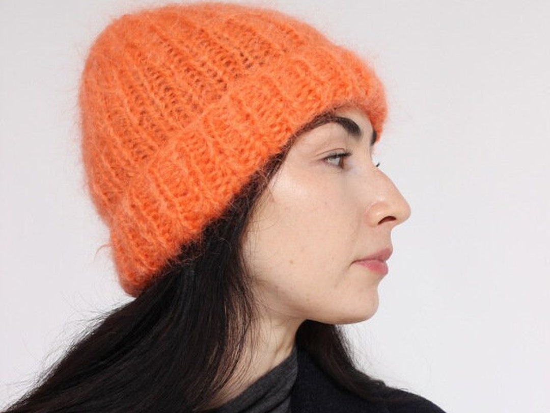 100% Mohair Beanie, Wool Beanie, Mohair Hat, Pure Wool, Orange Mohair ...