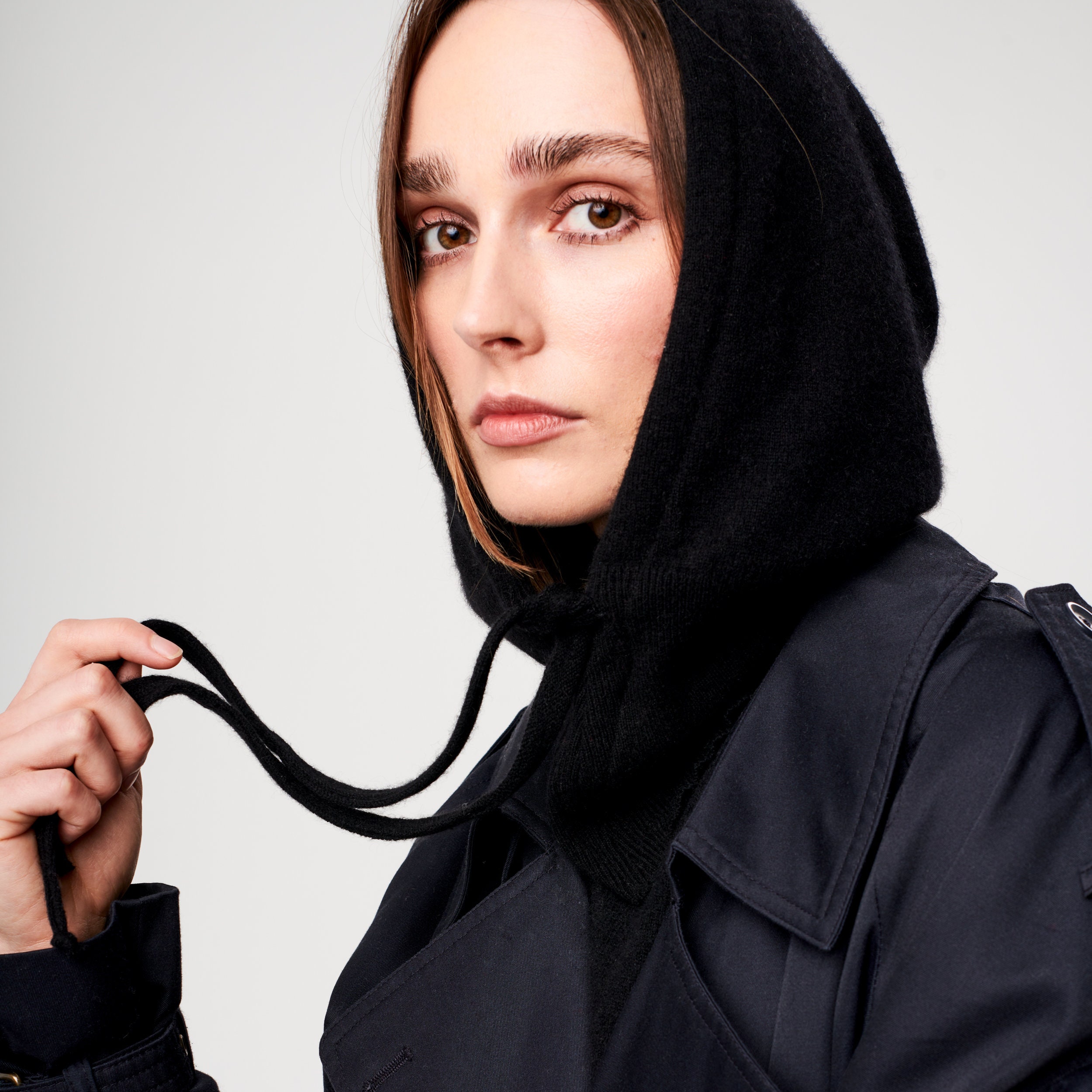 Pure Cashmere Balaclava Hood in BLACK Color With String Regulation ...