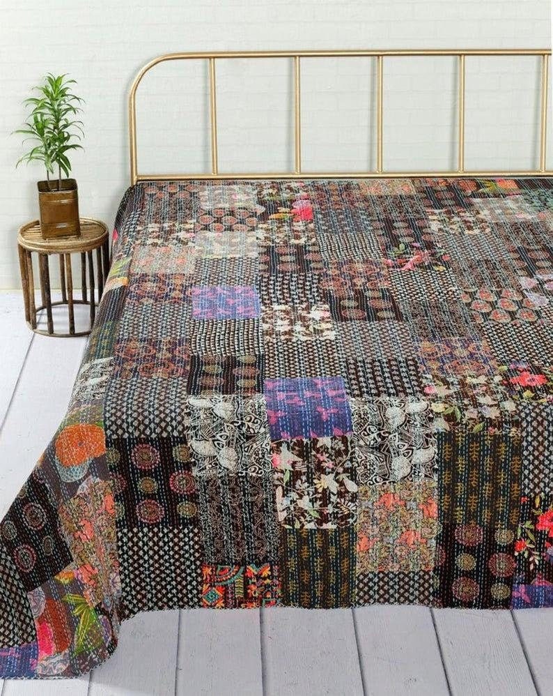 Bohemian Patchwork Quilt Kantha Quilt Handmade Vintage Quilts - Etsy