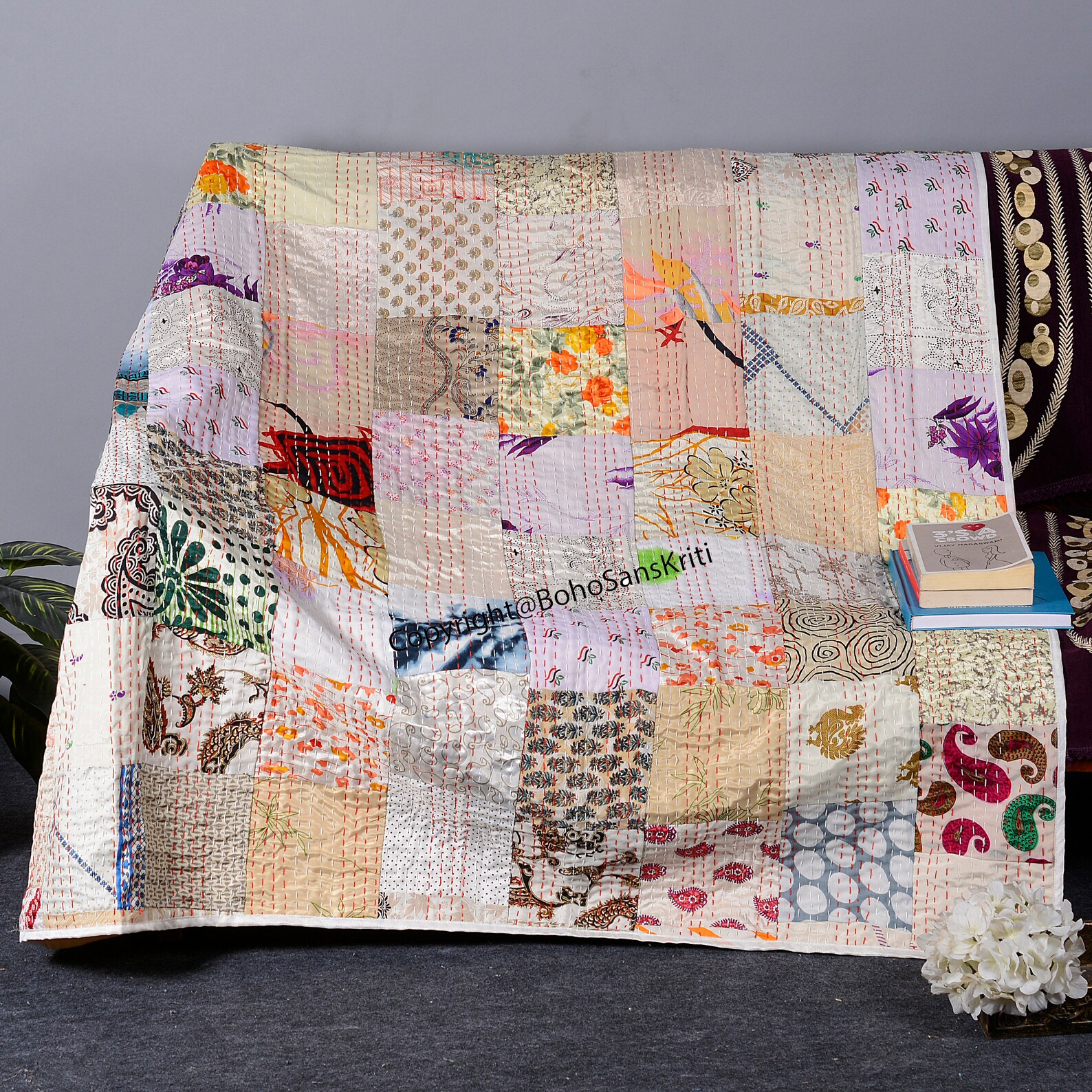 Bohemian Patchwork Quilt Kantha Quilt Handmade Vintage Quilts - Etsy