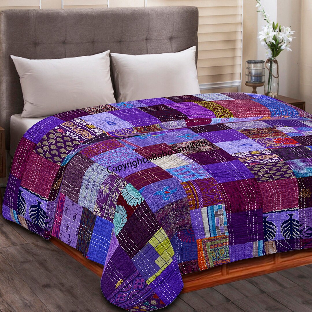 Bohemian Patchwork Quilt Kantha Quilt Handmade Vintage Quilts - Etsy