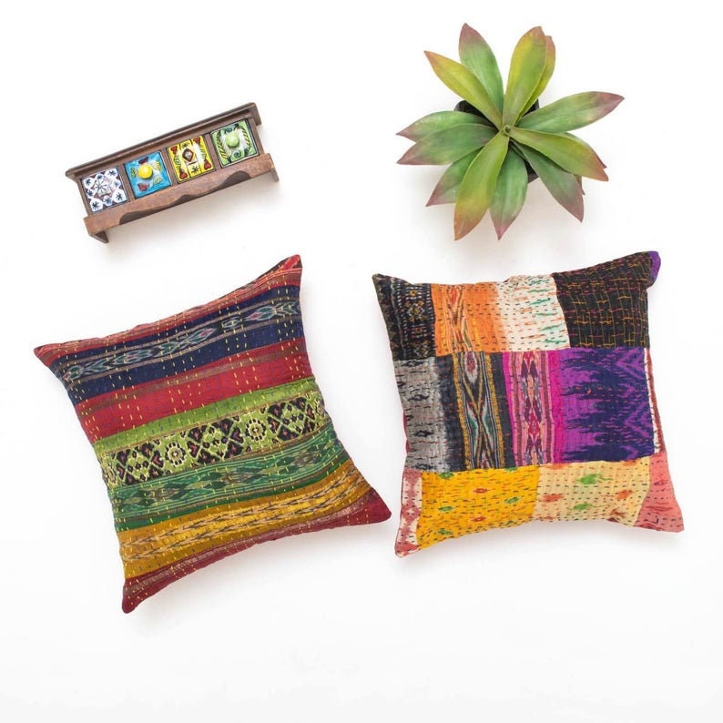 Bohemian Patchwork Quilt Kantha Quilt Handmade Vintage Quilts | Etsy