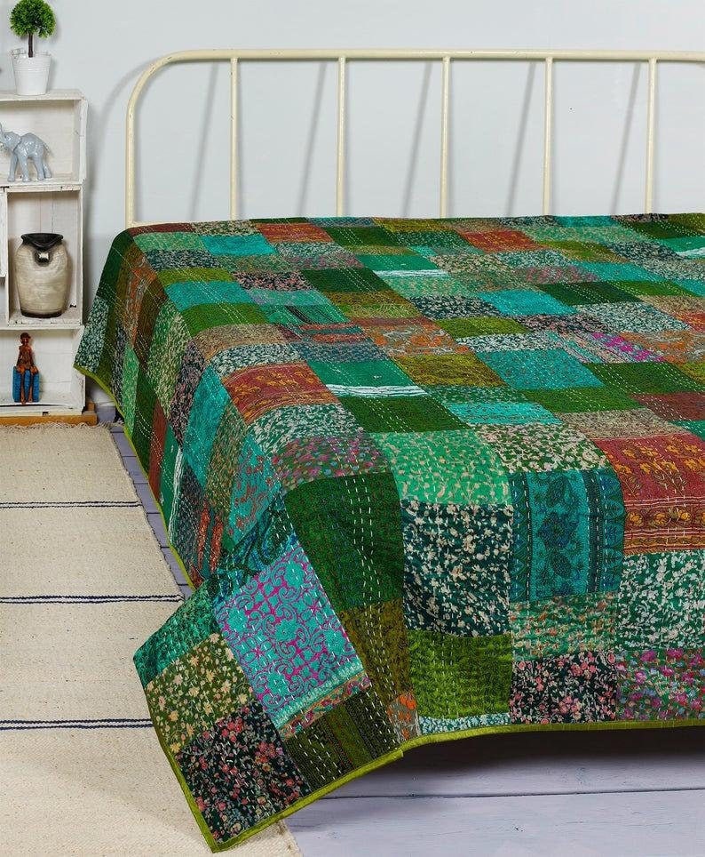 Bohemian Patchwork Quilt Kantha Quilt Handmade Vintage Quilts - Etsy