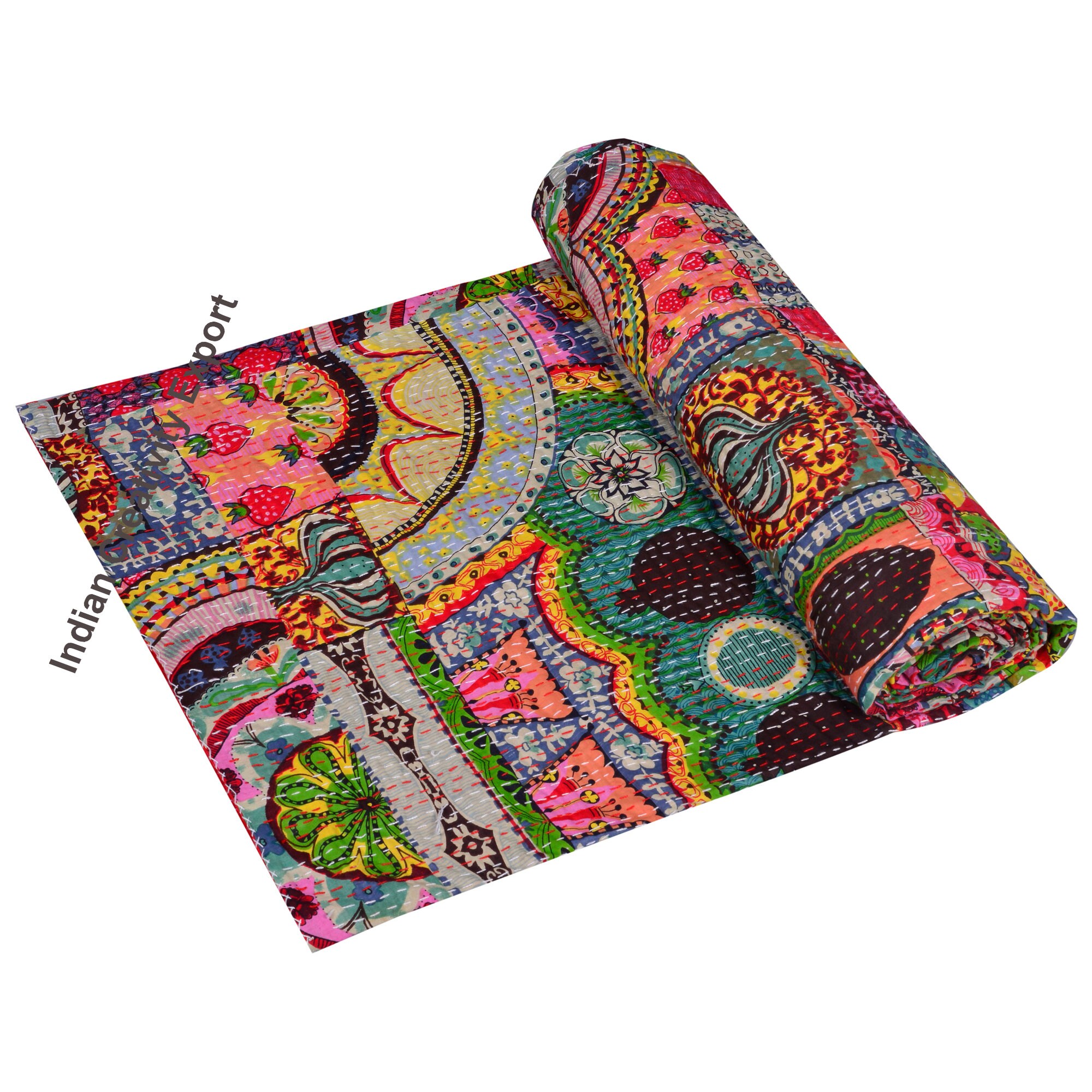 Kantha Quilt 100%cotton Queen Size Indian Quilt Handmade - Etsy