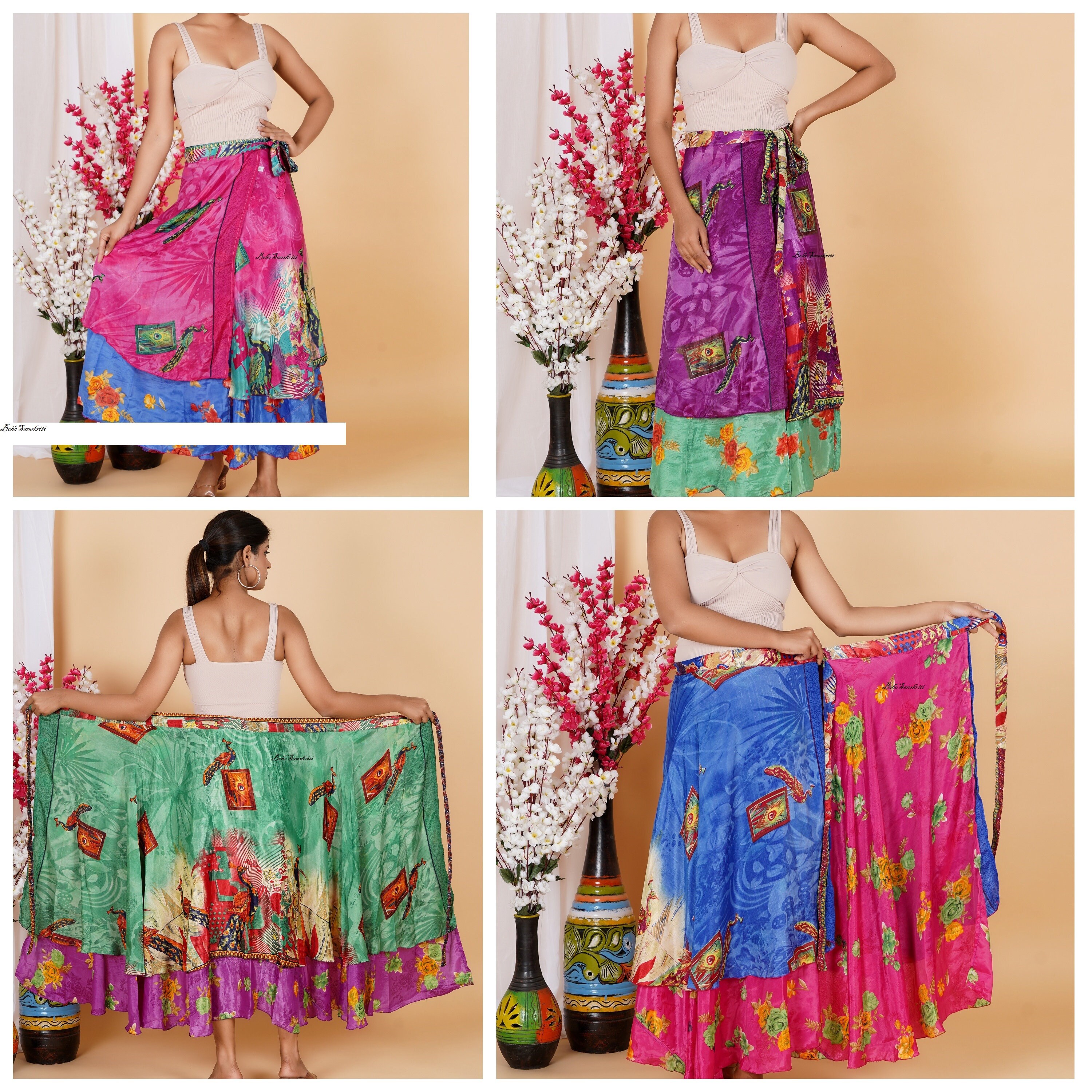 Reversible Silk Wrap Skirt, Handmade Indian Sari, Boho Maxi Skirt - Etsy
