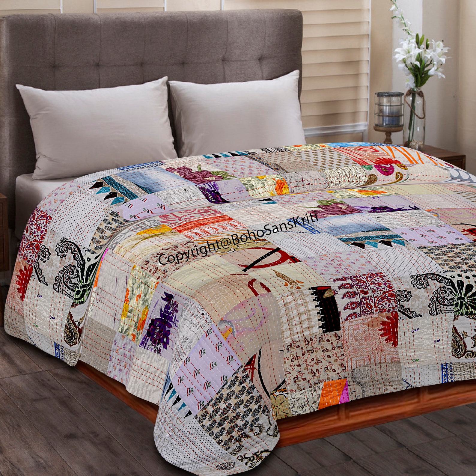 Bohemian Patchwork Quilt Kantha Quilt Handmade Vintage Quilts - Etsy