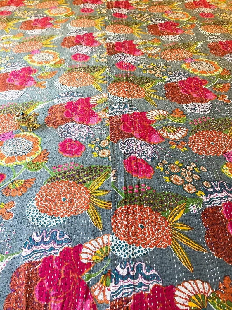 Indian Reversible Quilt Cotton Kantha Quilt Handmade Block - Etsy