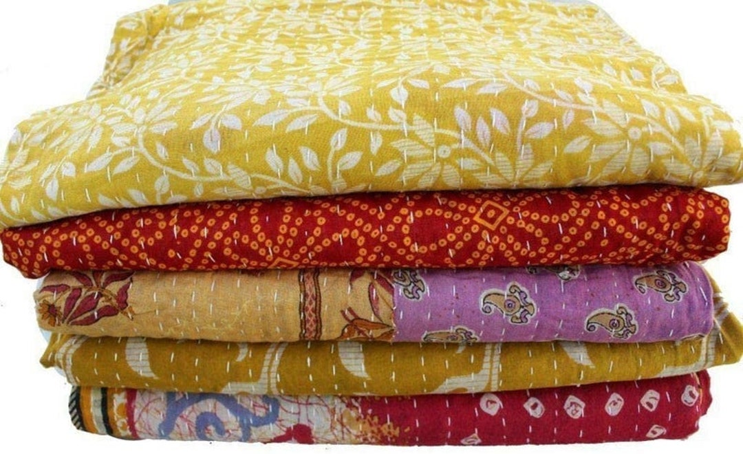 Vintage Cotton Kantha Indian Quilts Throw Bedspread Handmade - Etsy