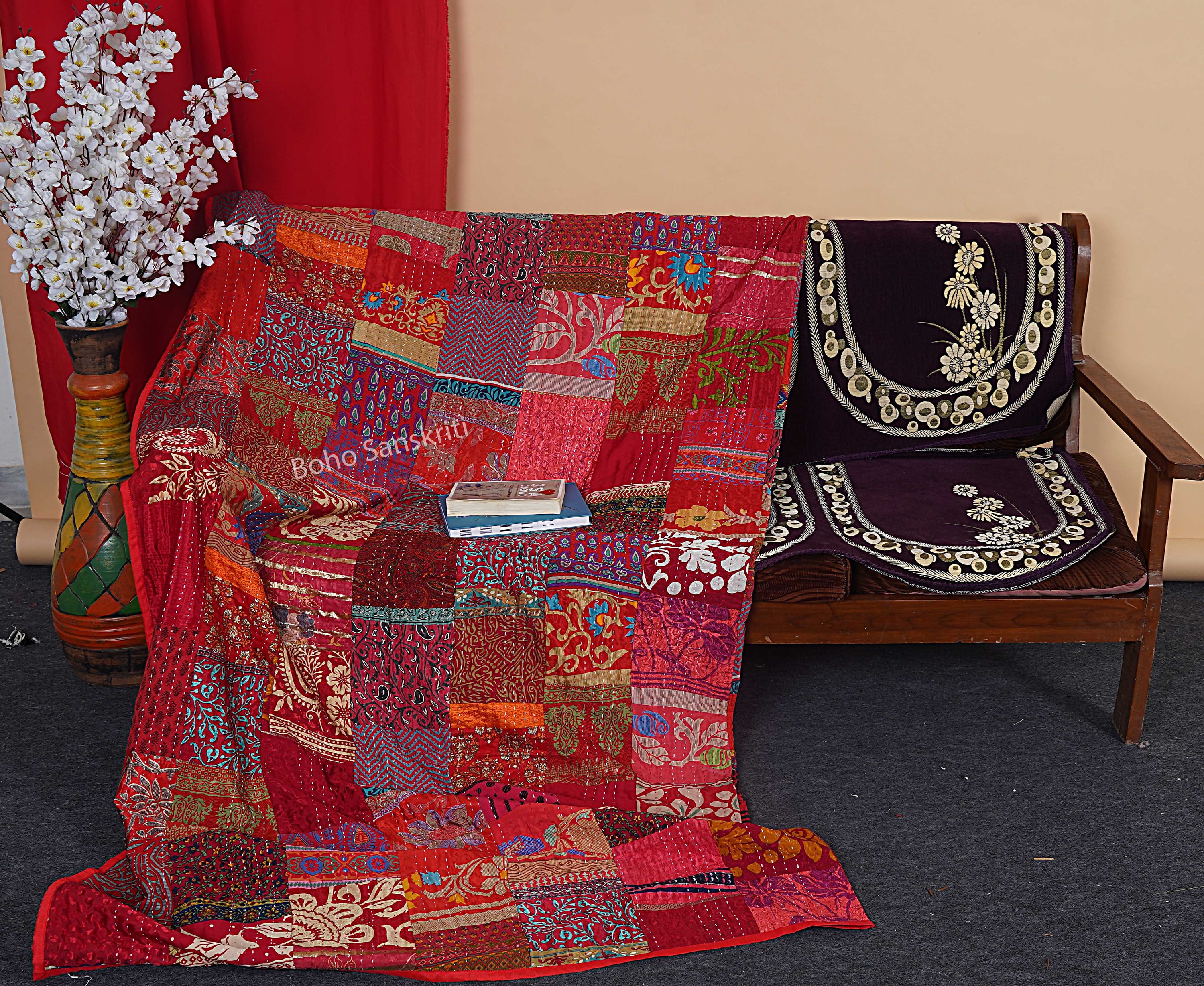 Bohemian Patchwork Quilt Kantha Quilt Handmade Vintage Quilts Boho King ...
