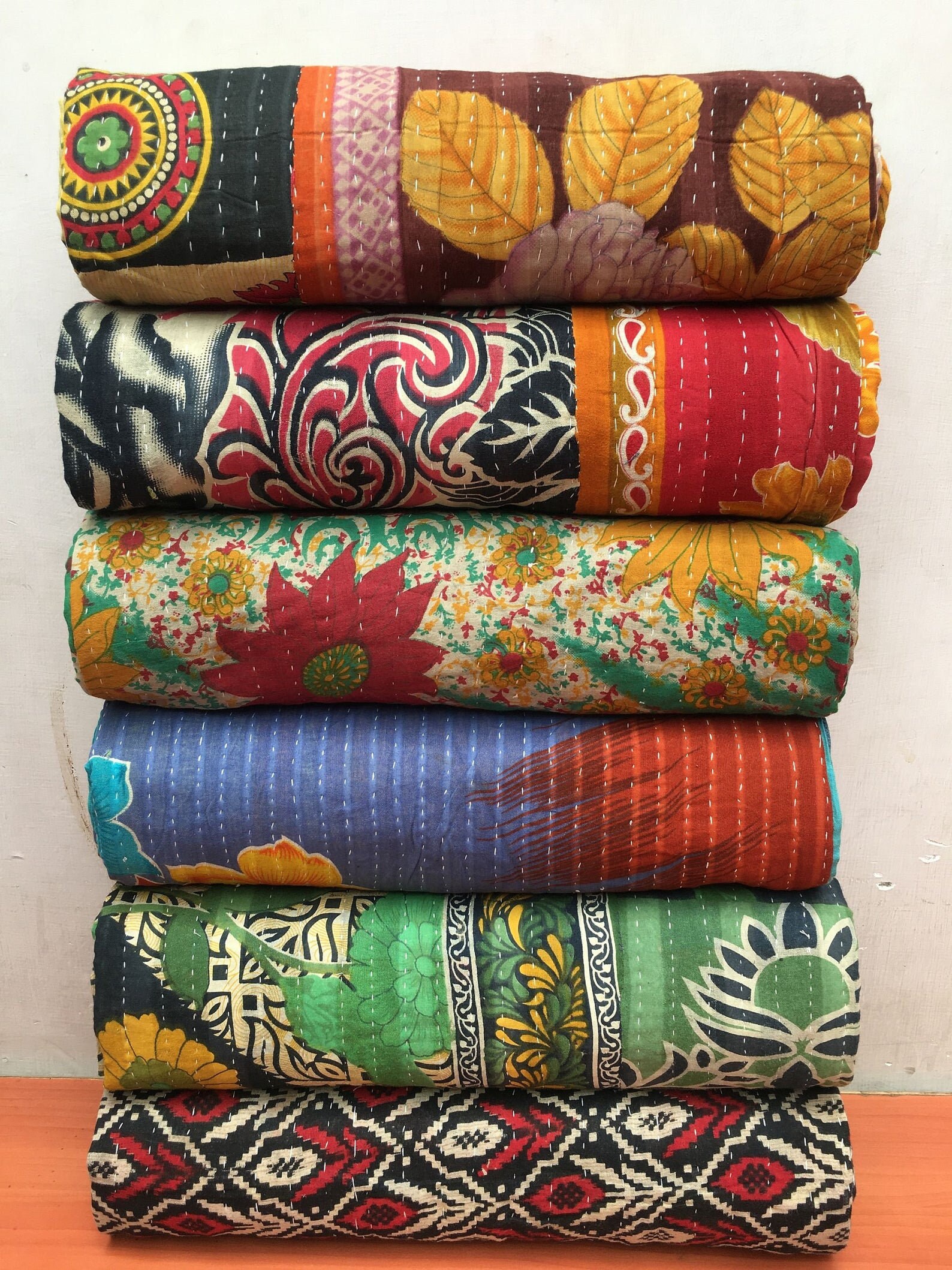 Vintage Cotton Kantha Indian Quilts Throw Bedspread Handmade - Etsy