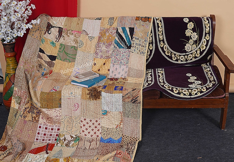 Bohemian Kantha Quilt: Vintage Patchwork Bedspread - Etsy