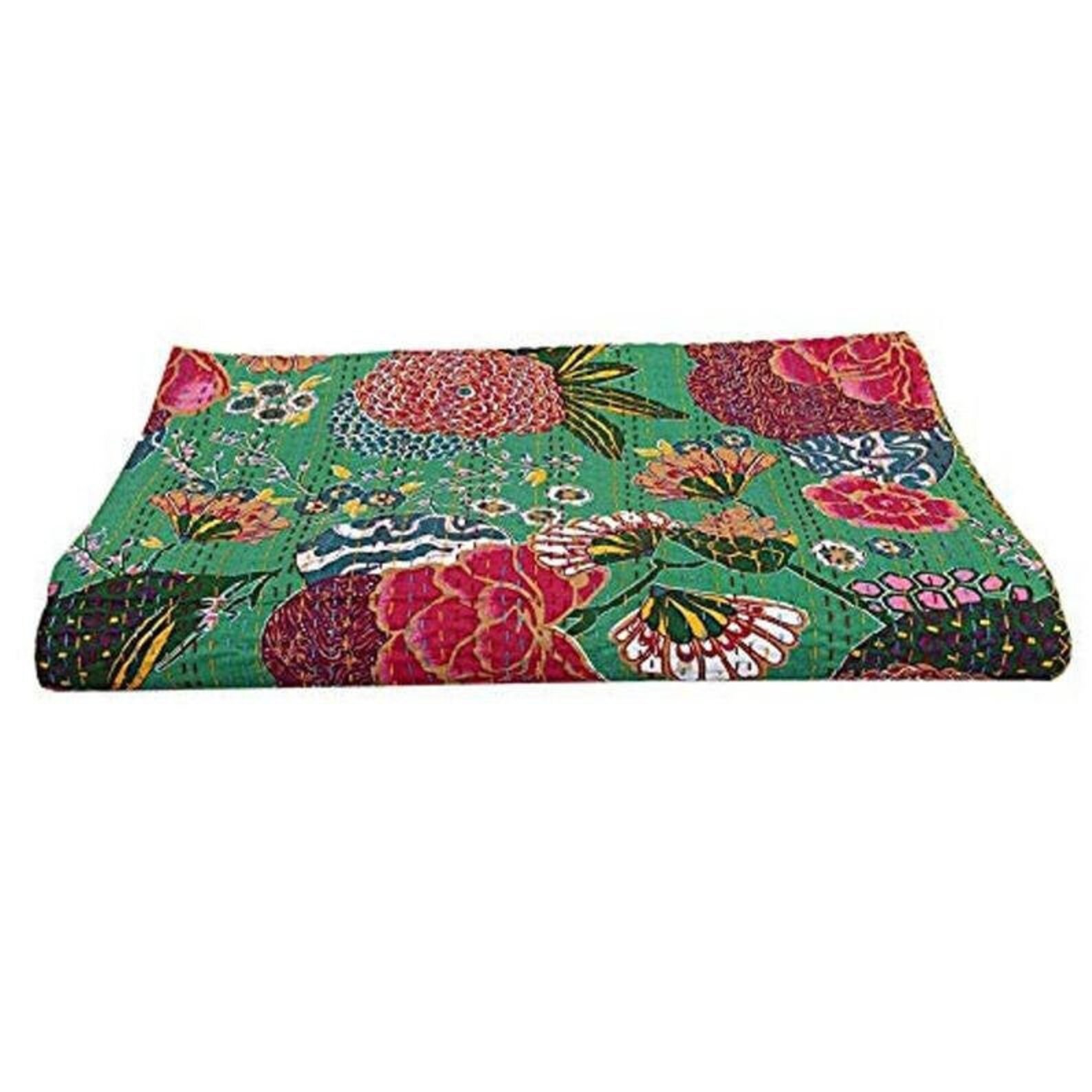 Kantha Quilt 100%cotton Queen Size Indian Quilt Handmade - Etsy